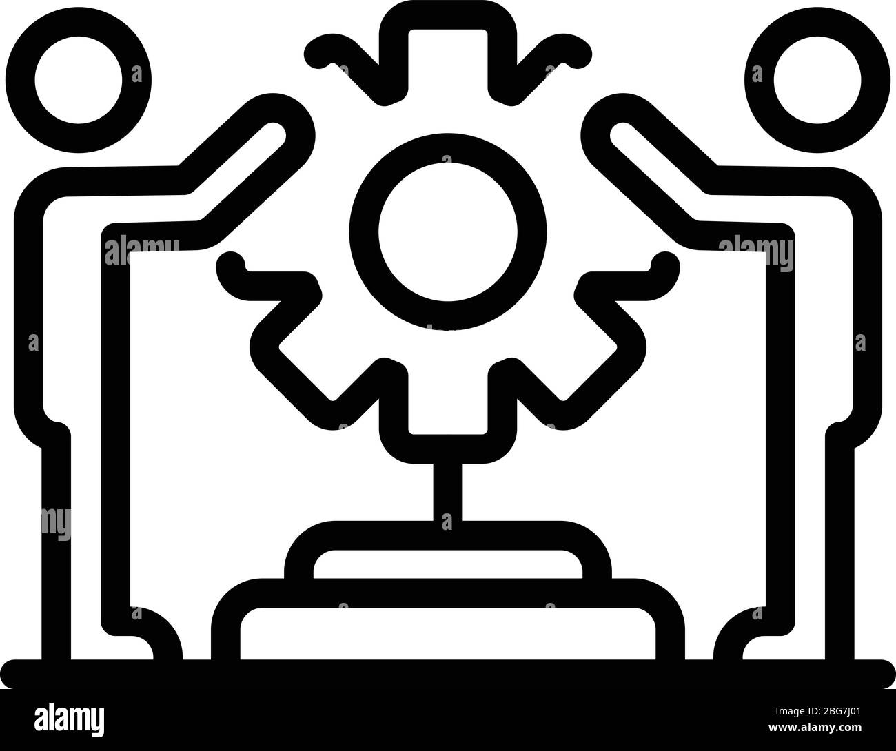 Two men holding cog icon, outline style Stock Vector Image & Art - Alamy