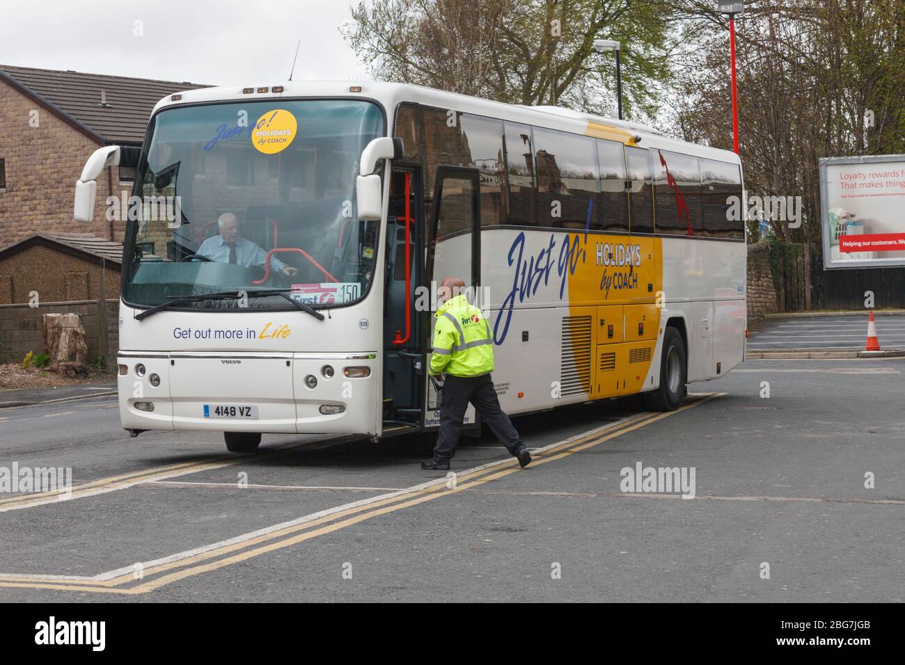 Rail replacement bus / coach at Lancaster railway station during a line ...