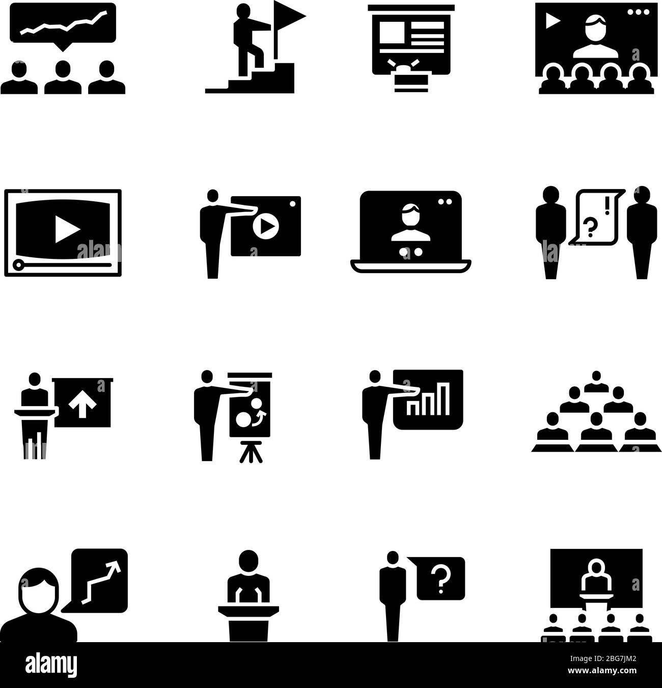 Presentation business event symbols. Training video conference icons ...