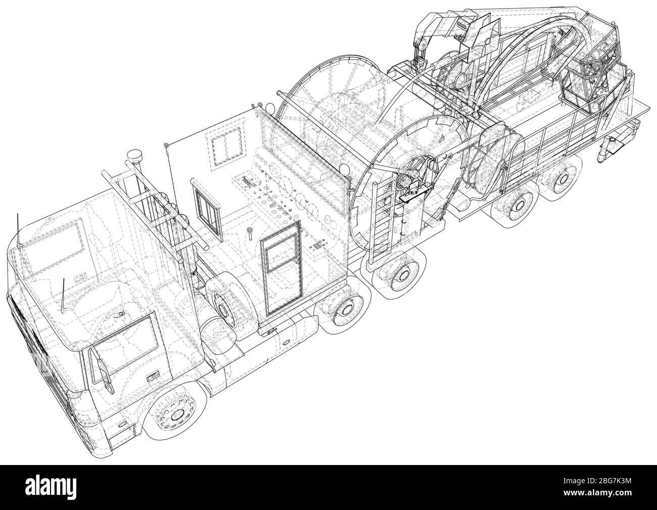 Coiled tubing machine technical wire-frame. EPS10 format. Vector ...