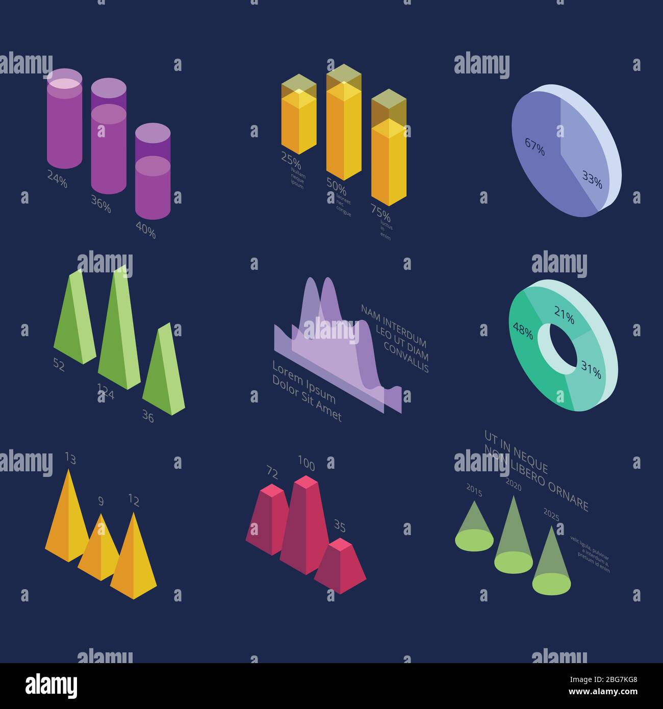 Isometric 3d business statistics data charts, percentage diagrams for modern presentation ...