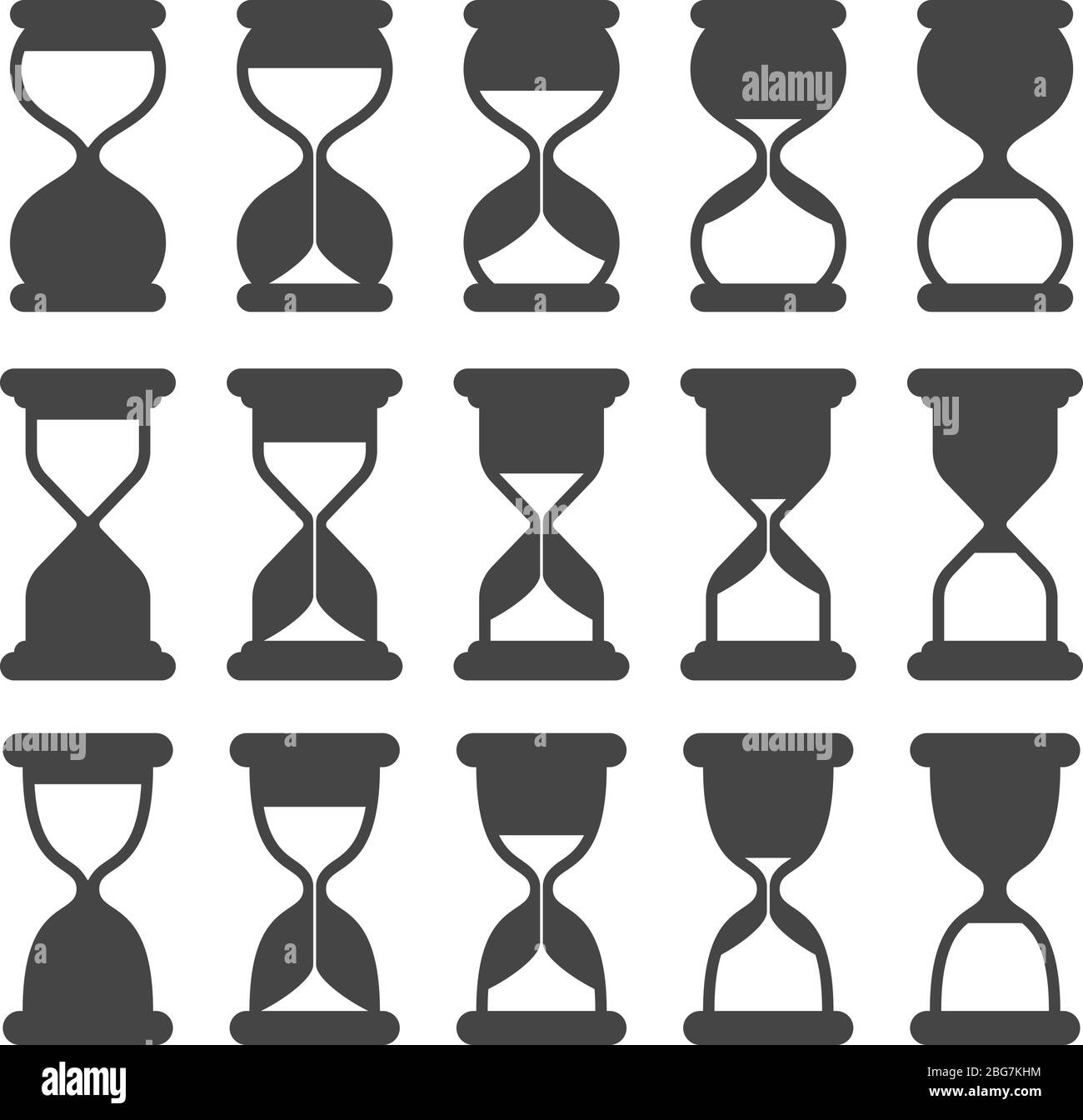 Sand clock or timer silhouette symbols. Retro hourglass, expired black ...