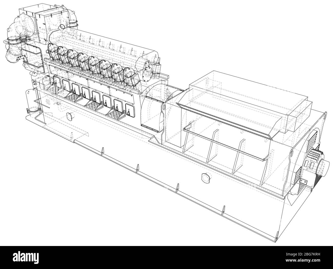 Generator. Diesel and gas industrial electric generator. The layers of ...
