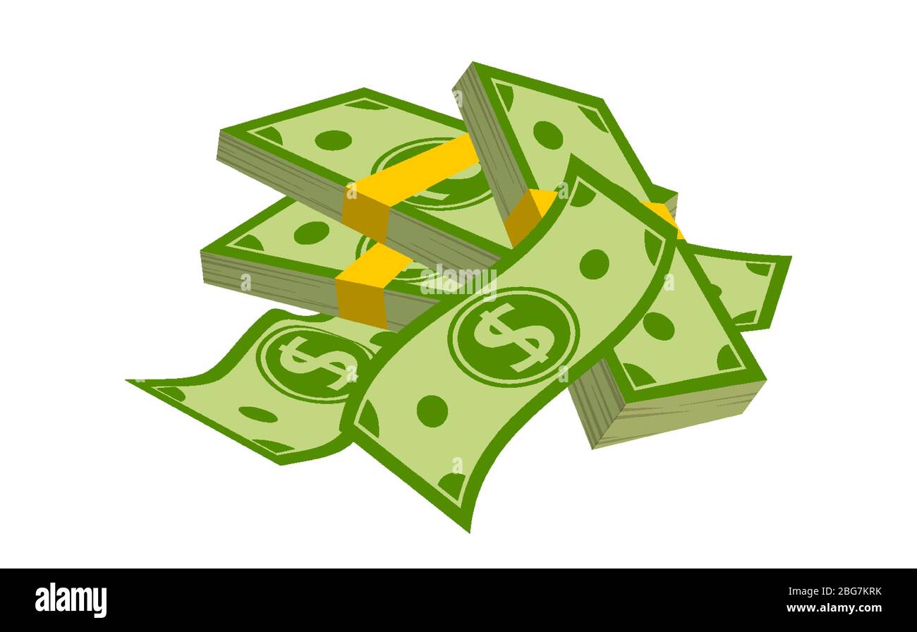 Neat mountain of paper banknote notes flat cartoon. Packing in bundles ...