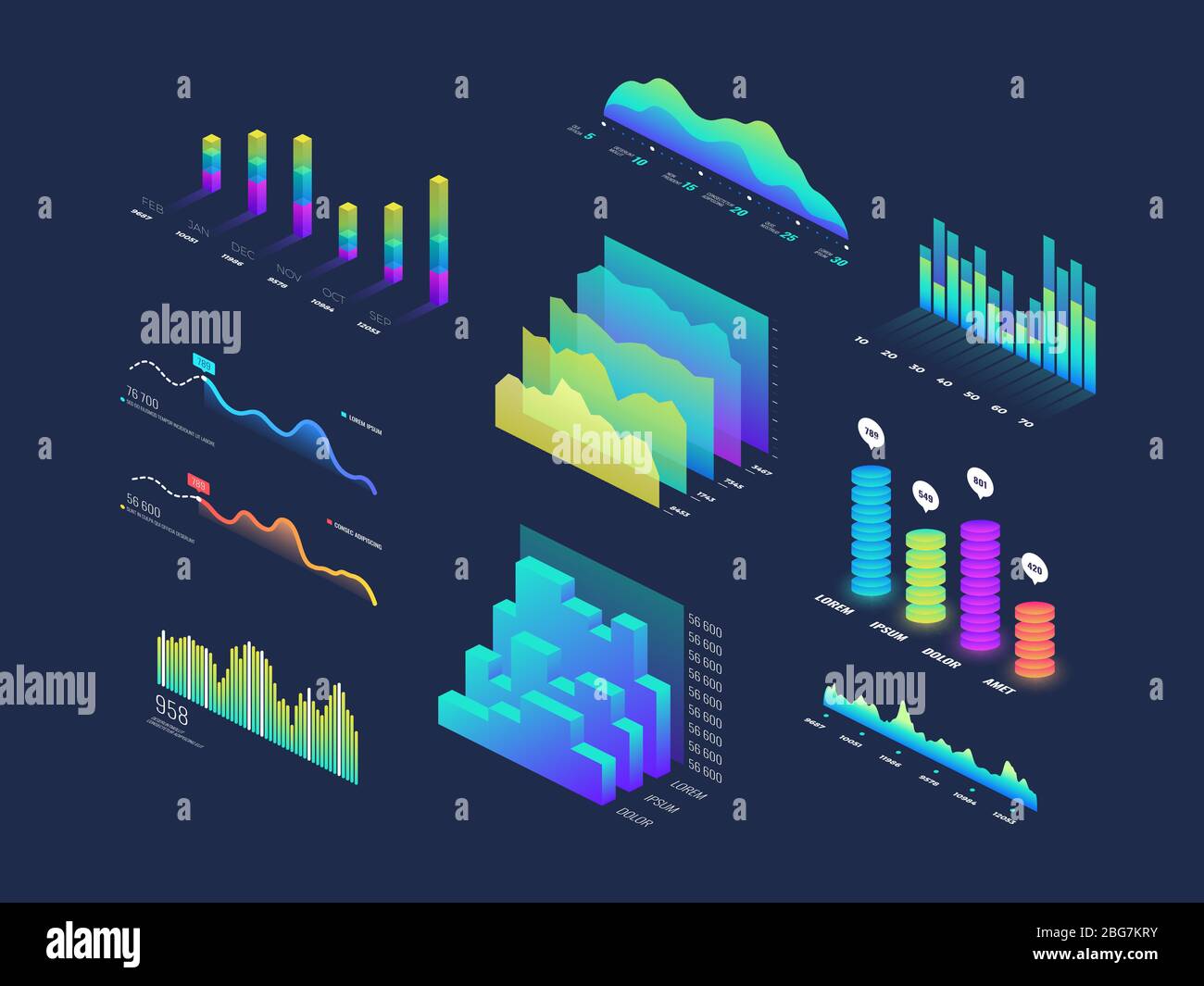 Future tech 3d isometric data finance graphic, business charts ...