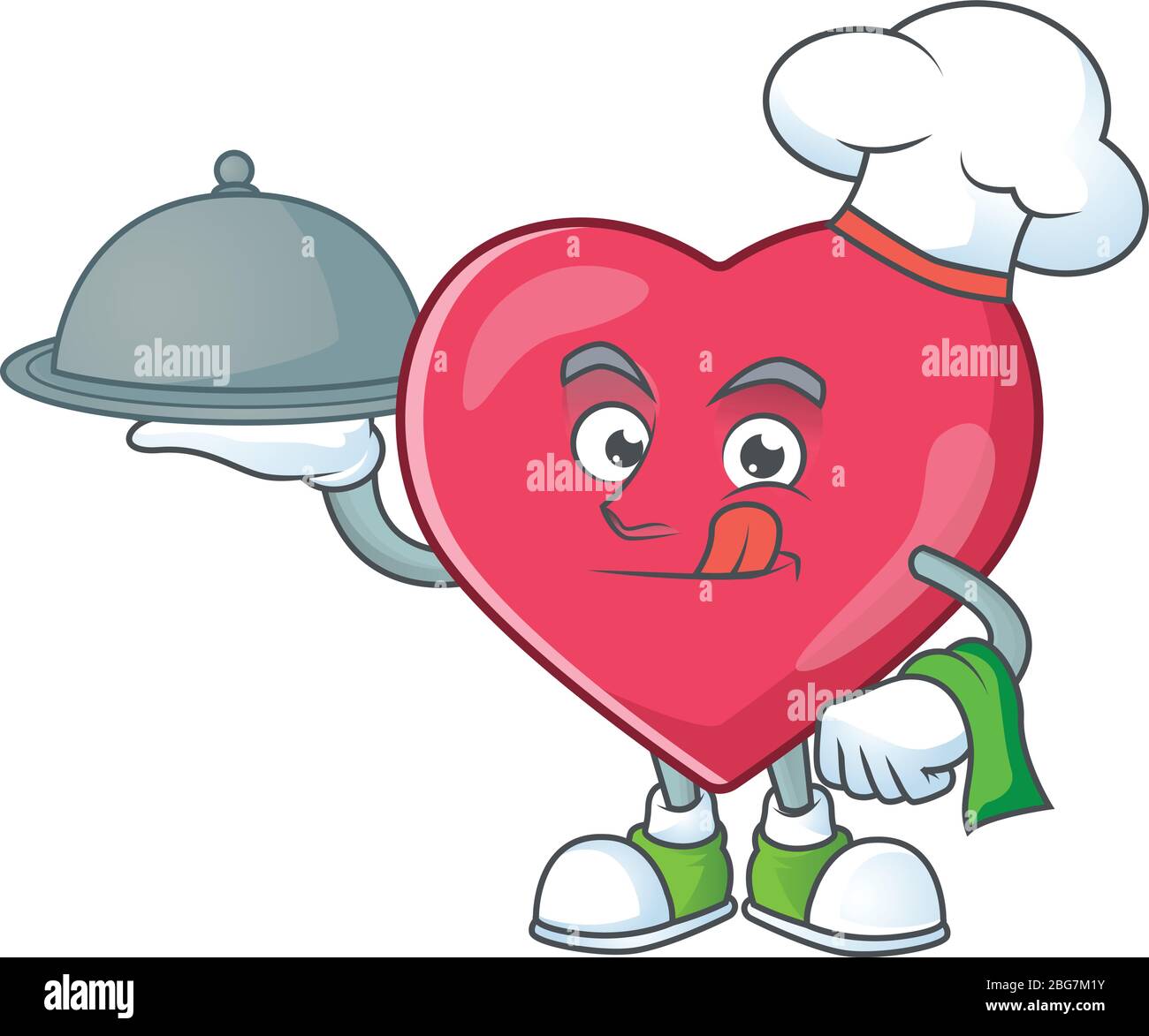 A heart medical notification chef cartoon design with hat and tray ...