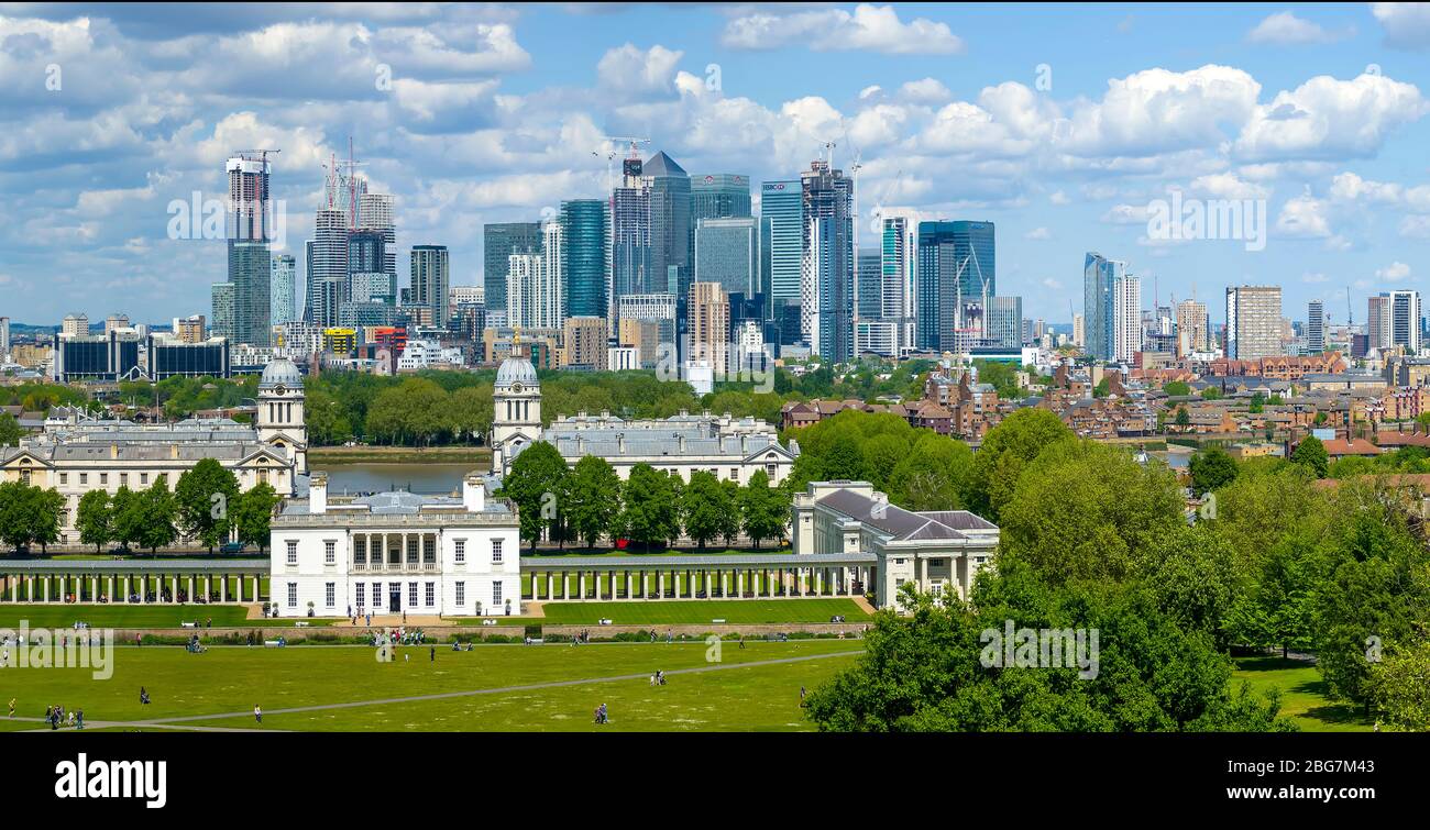 London Skyline from Greenwich England Prime Meridian Zero Longitude ...