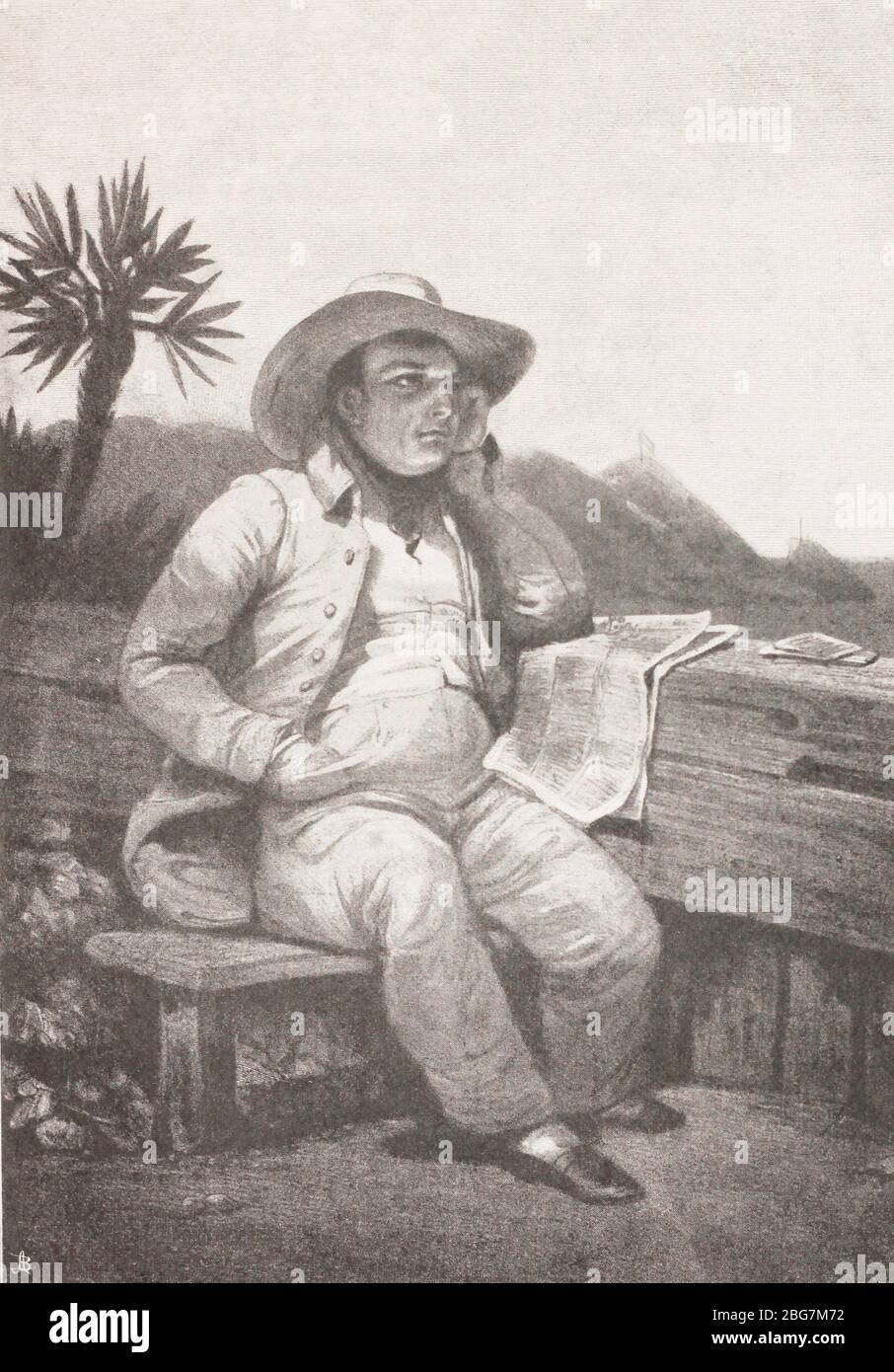 Napoleon on the island of St. Helena. Engraving of the 19th century ...