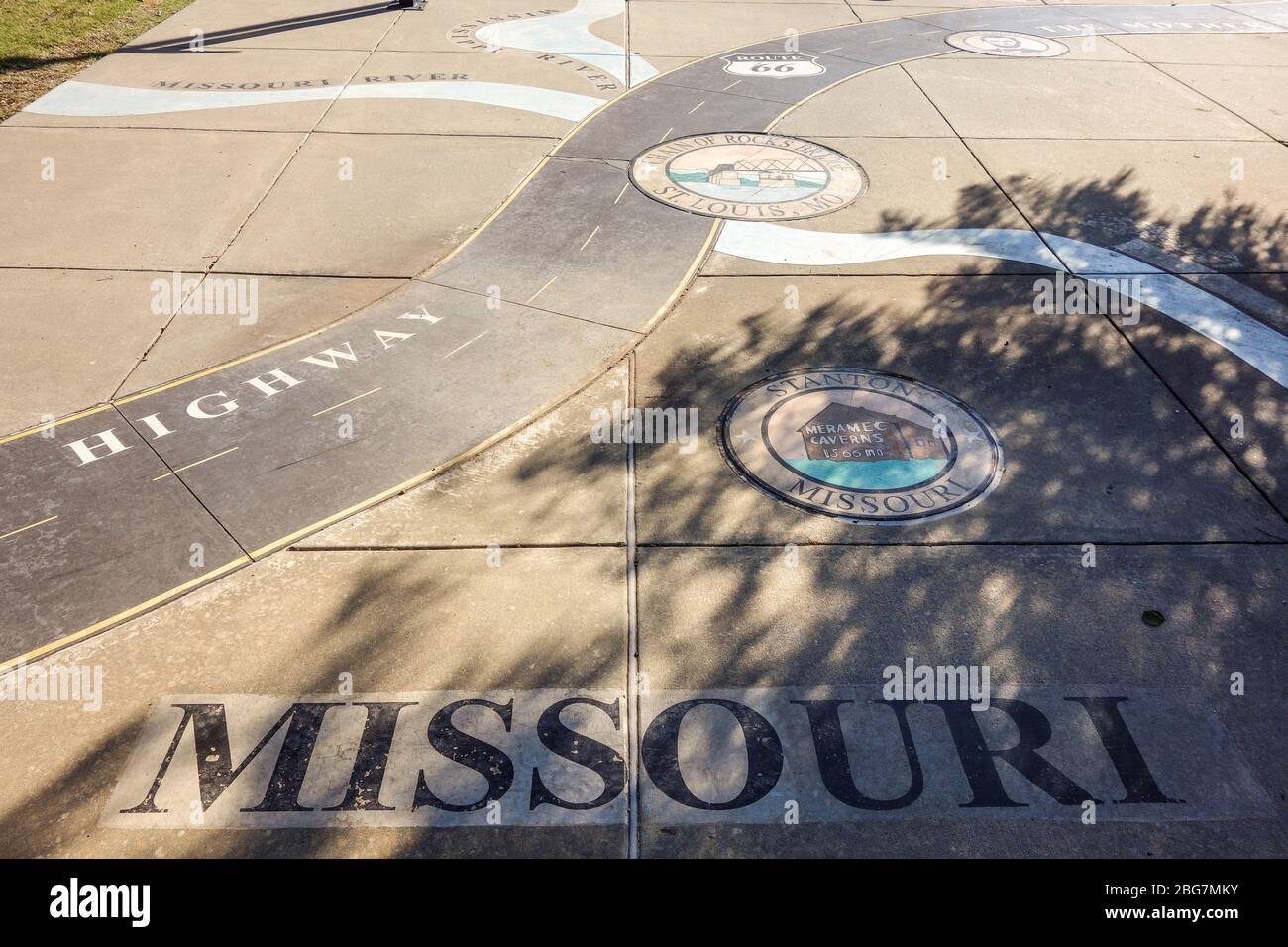 Map of Route 66 on a sidewalk in Route 66 park in Oklahoma City, OK ...