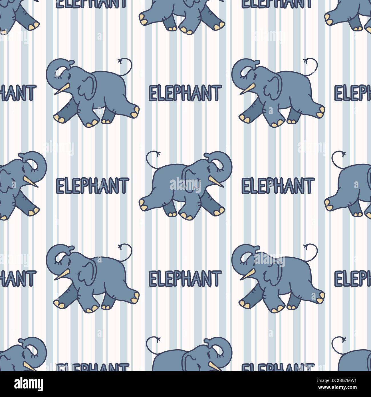 Kawaii cartoon Elephant with text seamless pattern. Cute safari animal ...