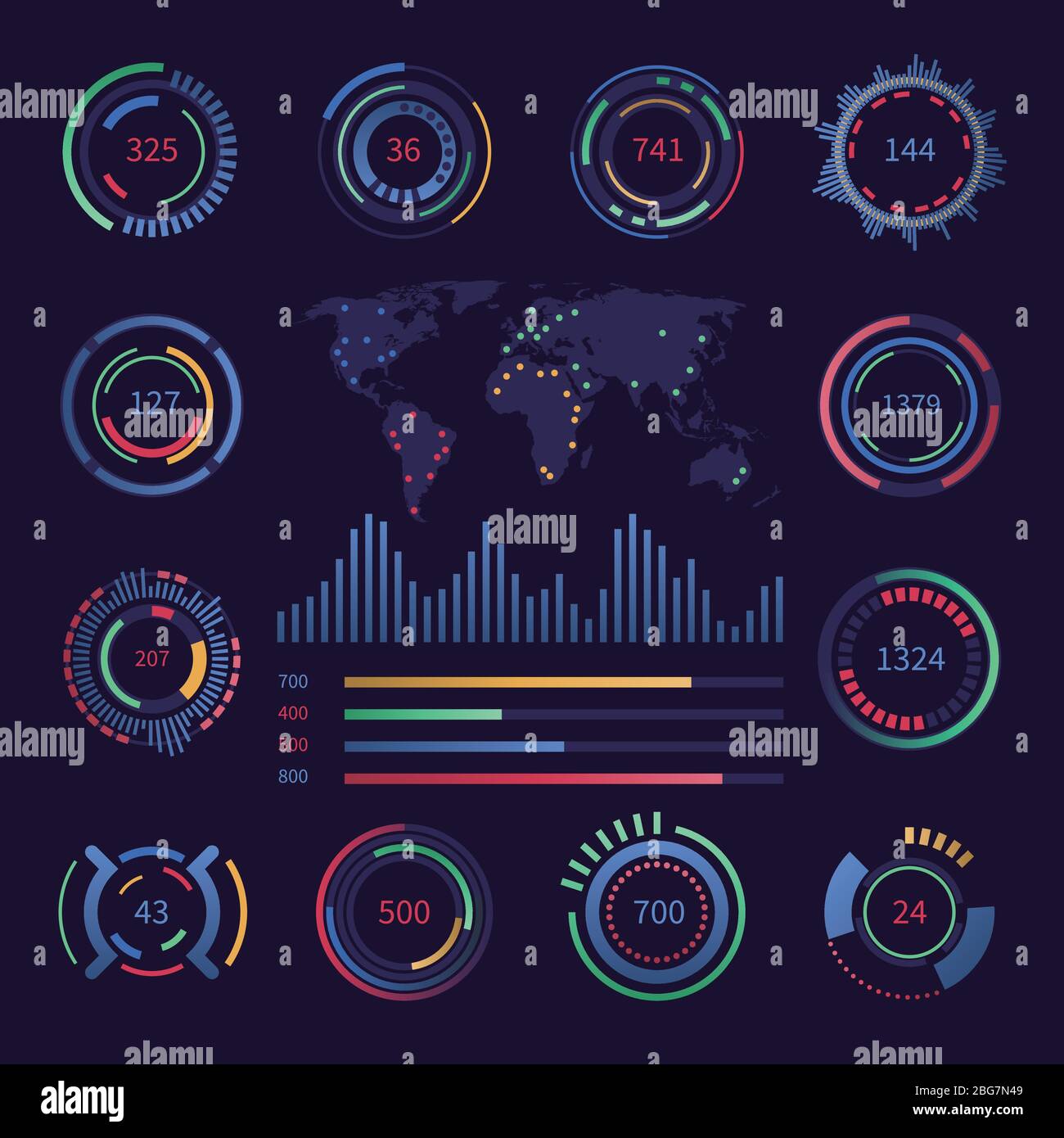 Circular digital hud visualisation data elements. Sci fi interfaces ...