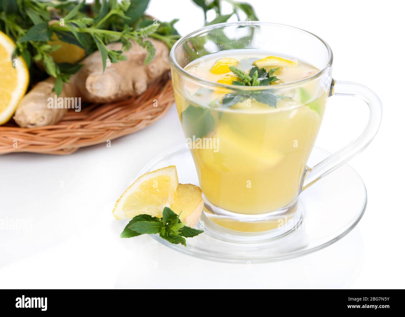 Cup of tea with ginger isolated on white Stock Photo - Alamy