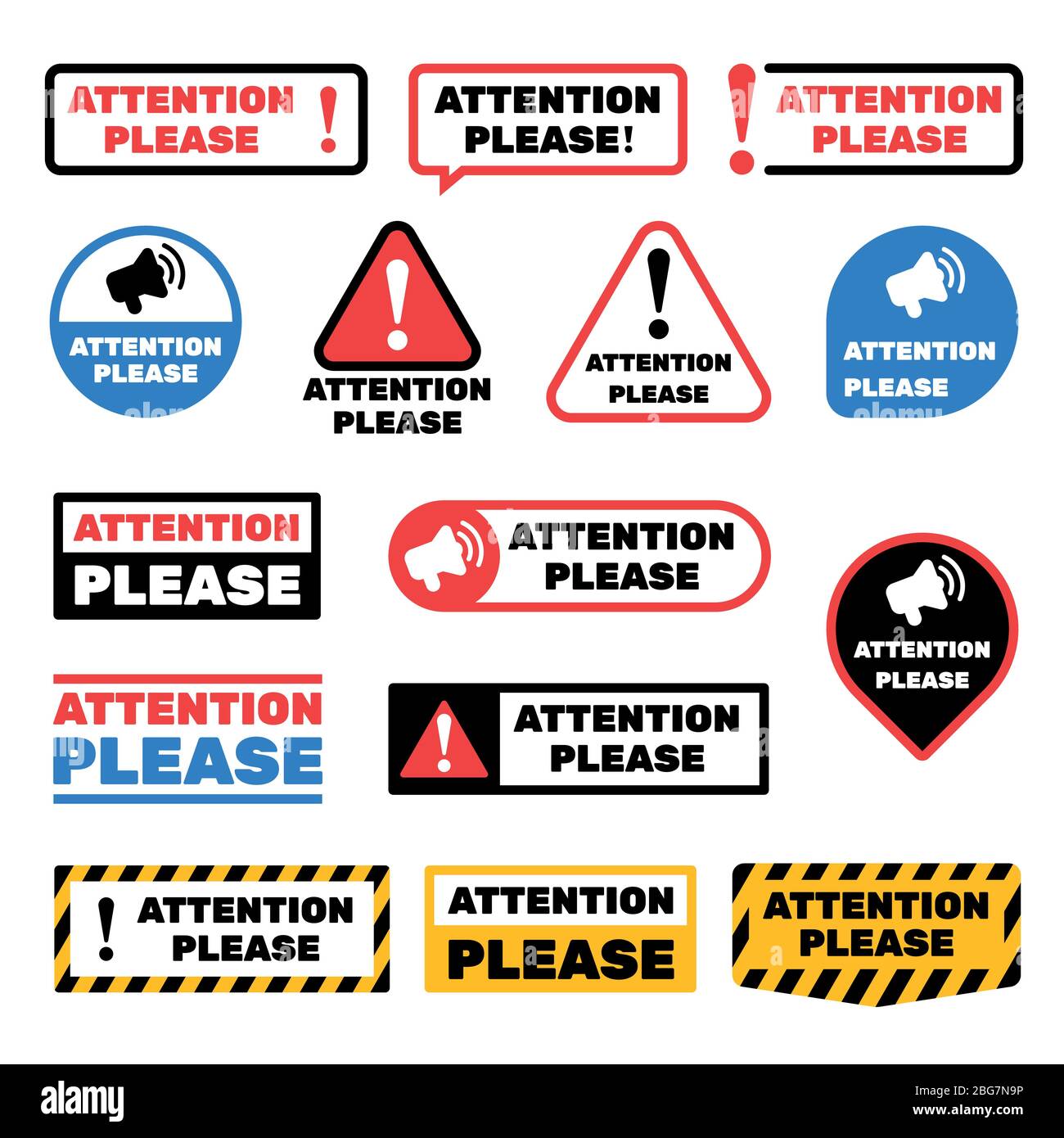 Attention please message vector signs. Alert important information ...