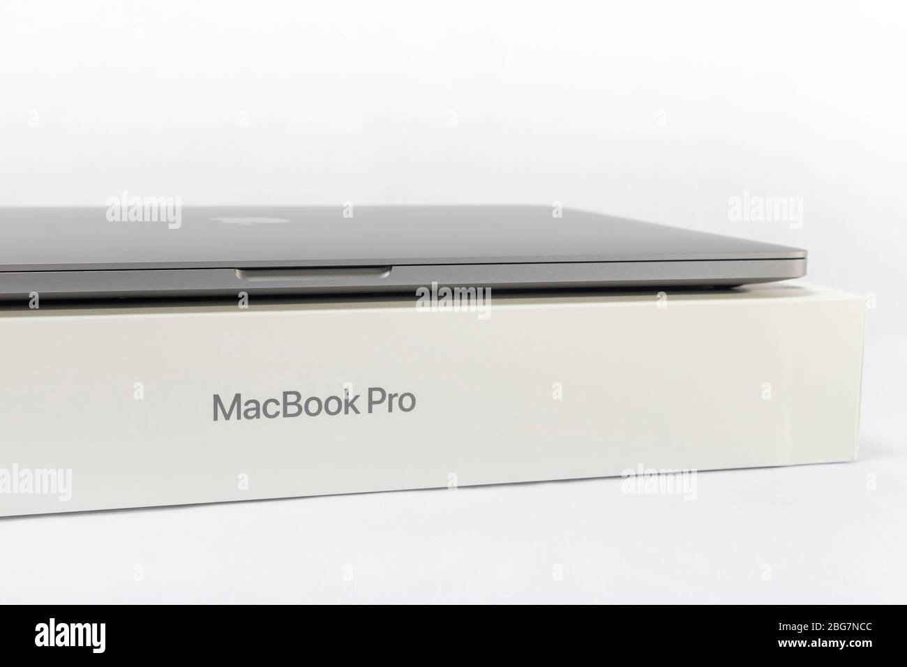 Bangkok, Thailand - April 5, 2020: A white box and 2020 Apple MacBook ...