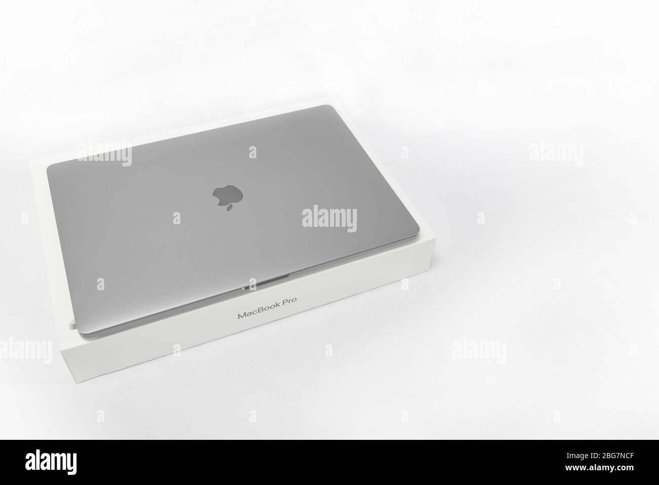 Bangkok, Thailand - April 5, 2020: A white box and 2020 Apple MacBook ...