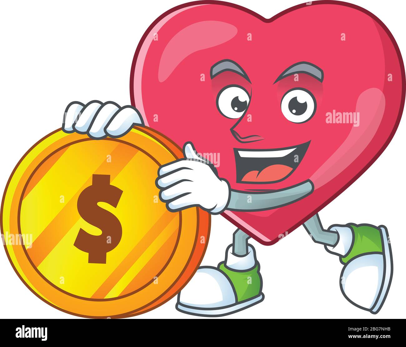 Heart medical notification rich cartoon character have big gold coin ...