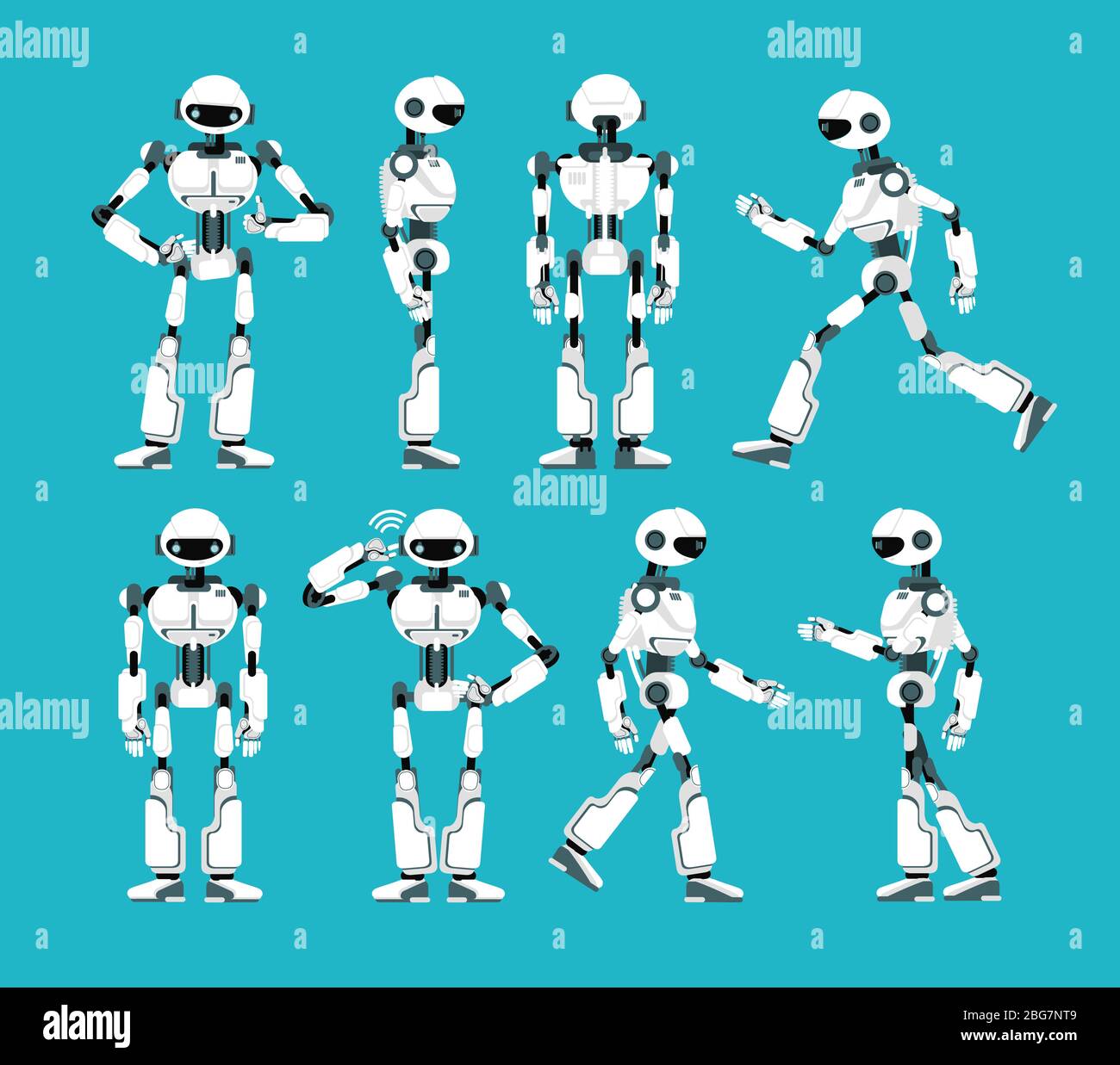 Robot character. Cartoon robotic mechanism, humanoid vector set ... Robot character. Cartoon robotic mechanism, humanoid vector set ...