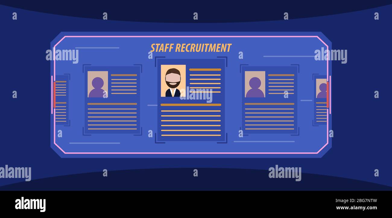 Staff recruitment. Candidate Profile on Holographic Screen. Modern ...