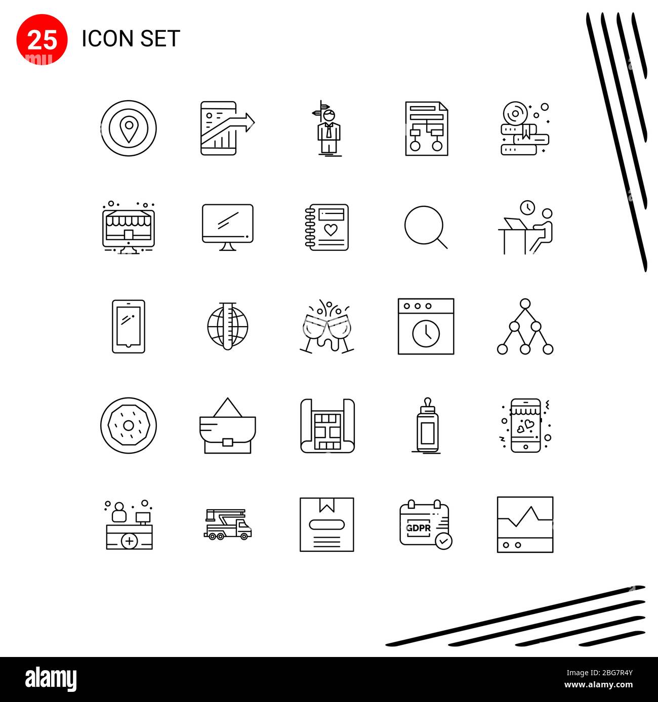25 Universal Line Signs Symbols of wireframe, paper, smartphone, graph ...
