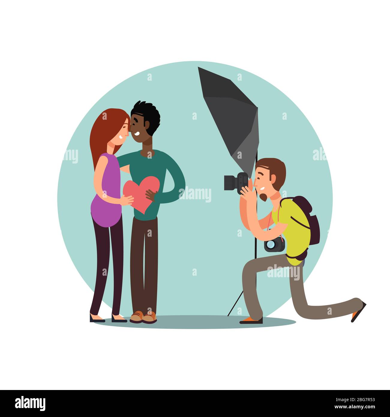 Love story photo session. Cartoon character happy couple in love vector ...