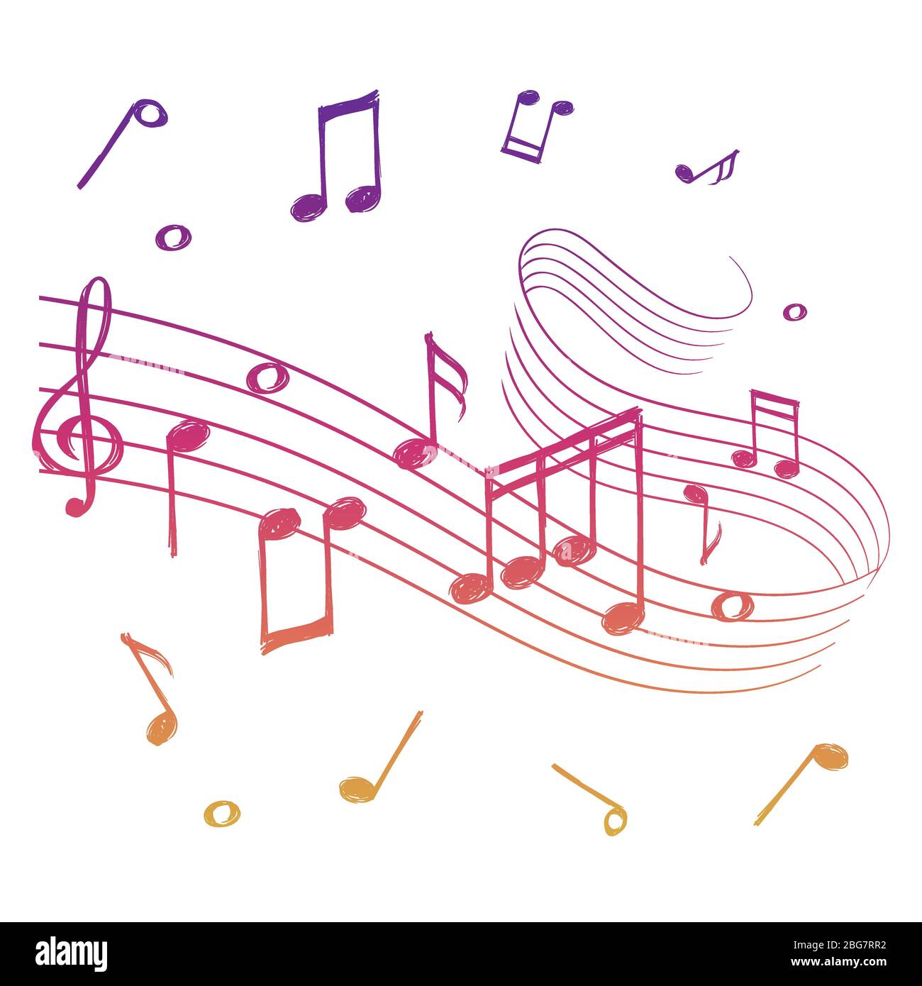 Sketch of colorful musical sound wave with music notes isolated. Vector ...