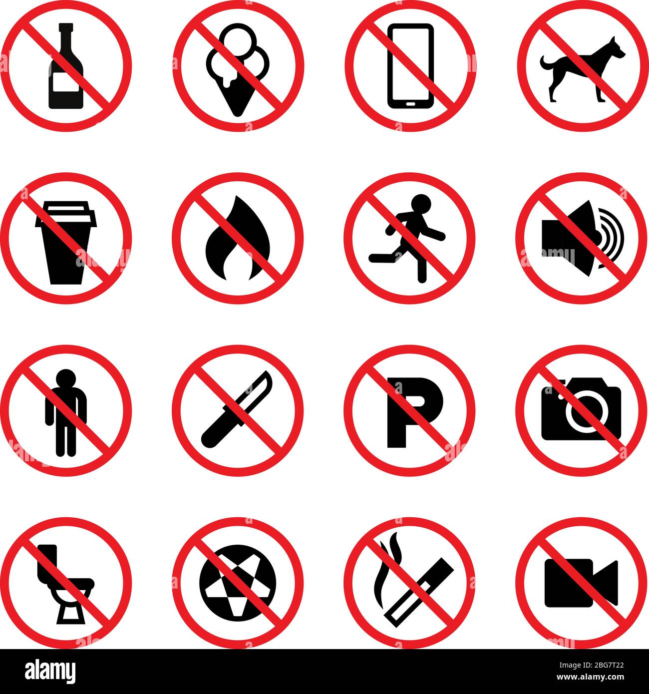 Prohibited signs. Forbidden vector icons. Collection of ban and stop ...