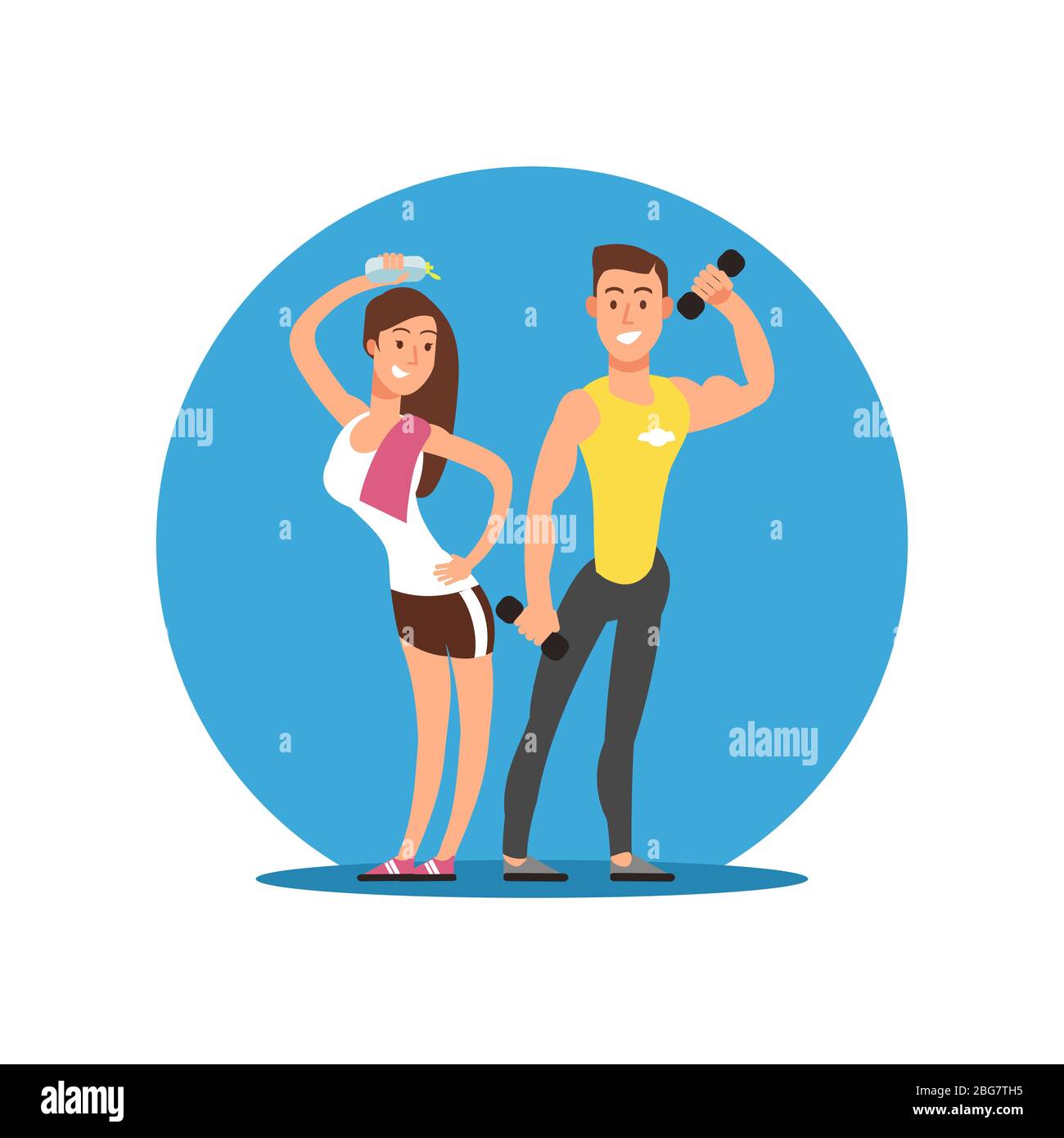 Fitness motivation emblem design. Cartoon character cheerful girl and ...