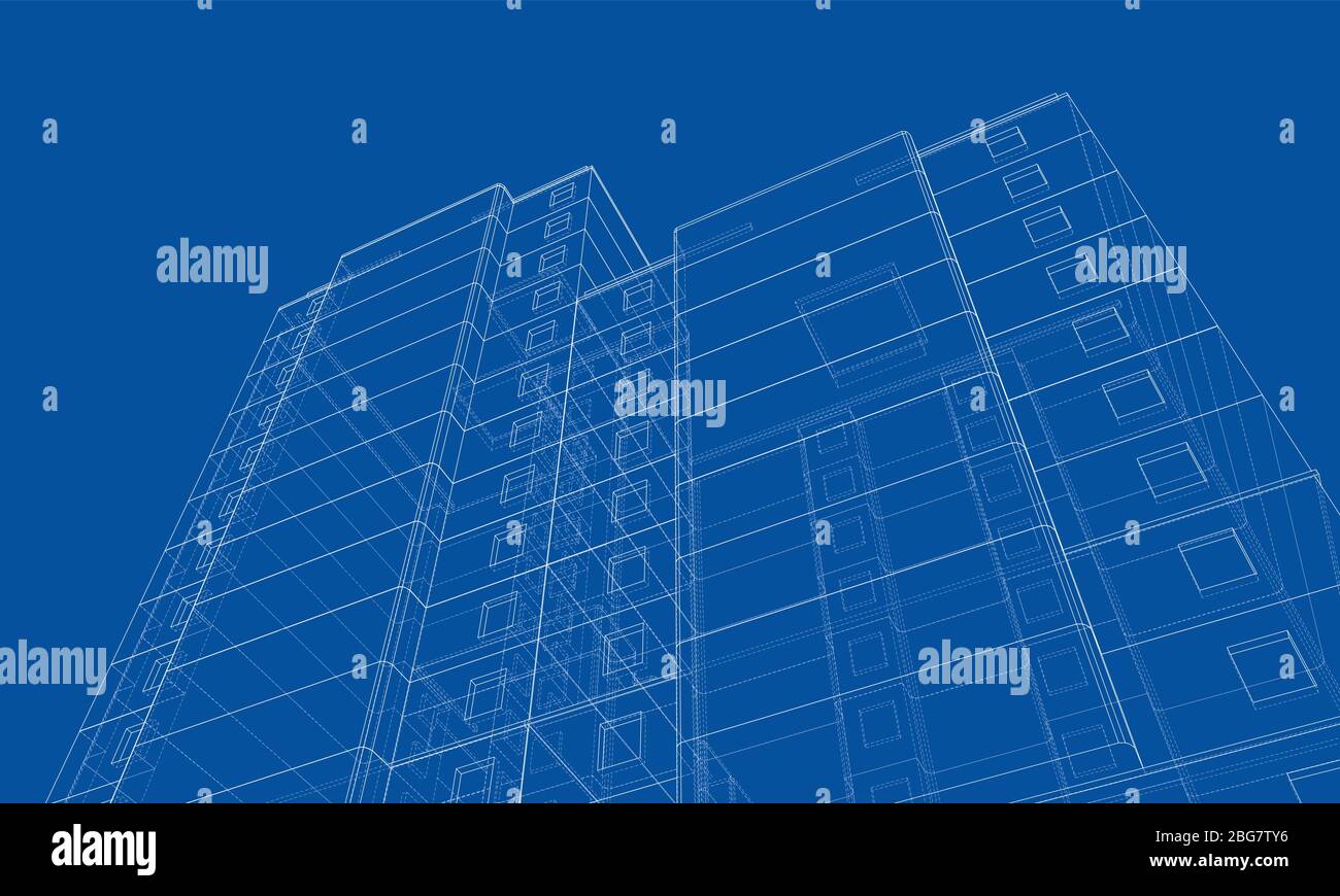 Vector wire-frame model of a multi-storey building Stock Vector Image ...