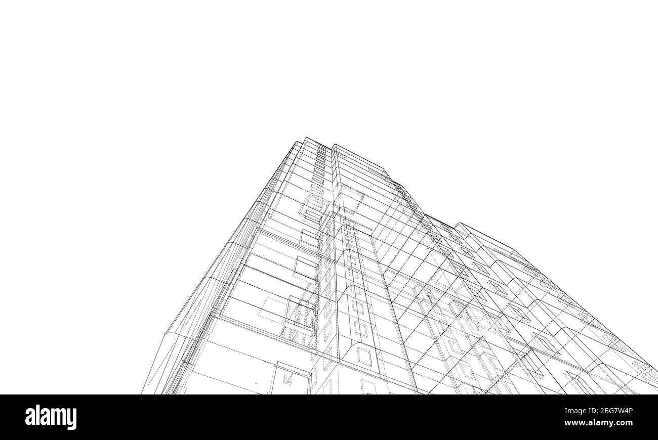 Vector wire-frame model of a multi-storey building Stock Vector Image ...