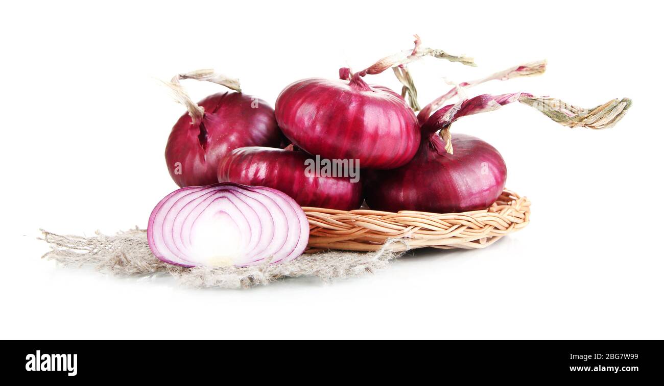 Fresh red onions isolated on white Stock Photo - Alamy