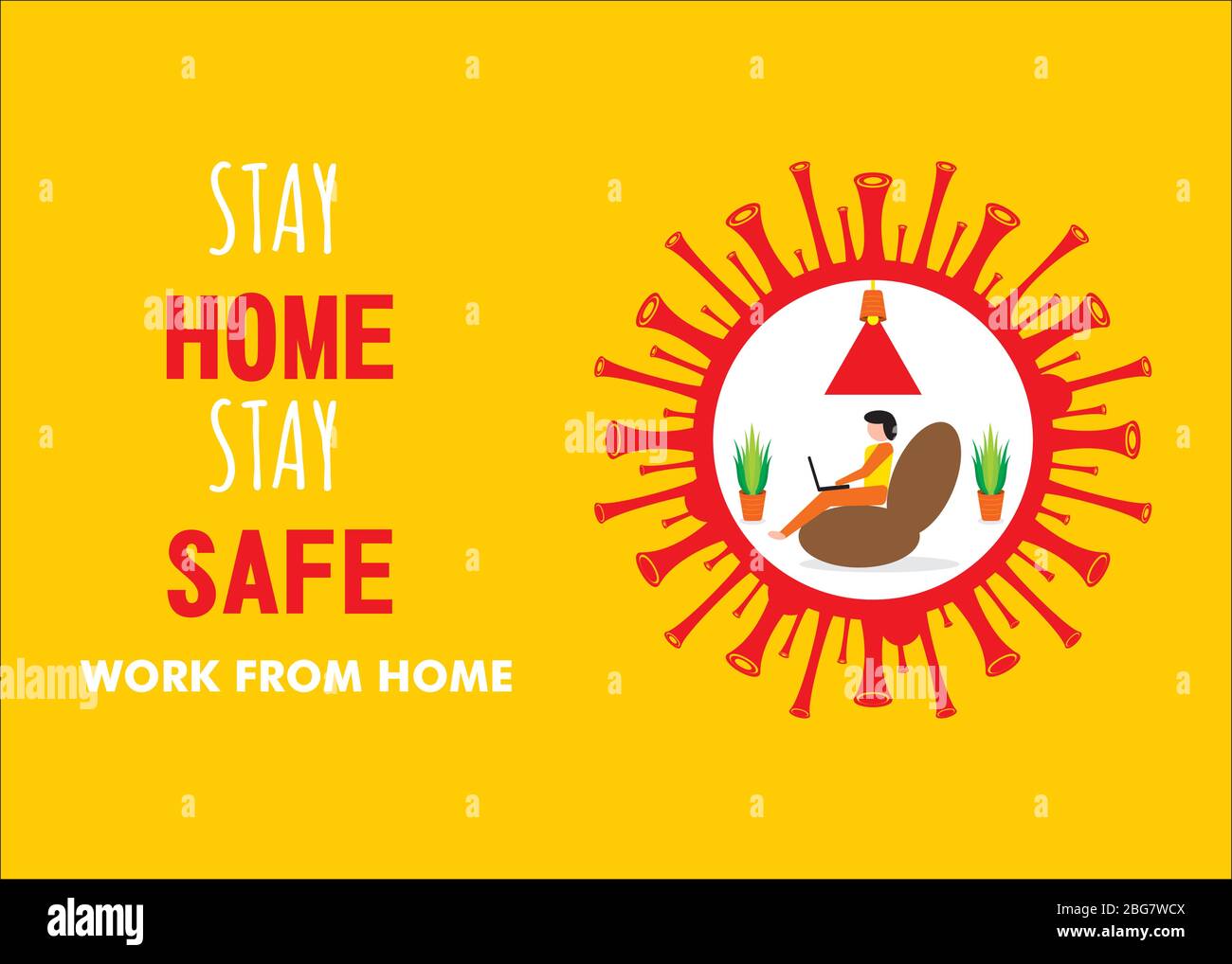 stay home stay safe and work from home concept design illustration ...