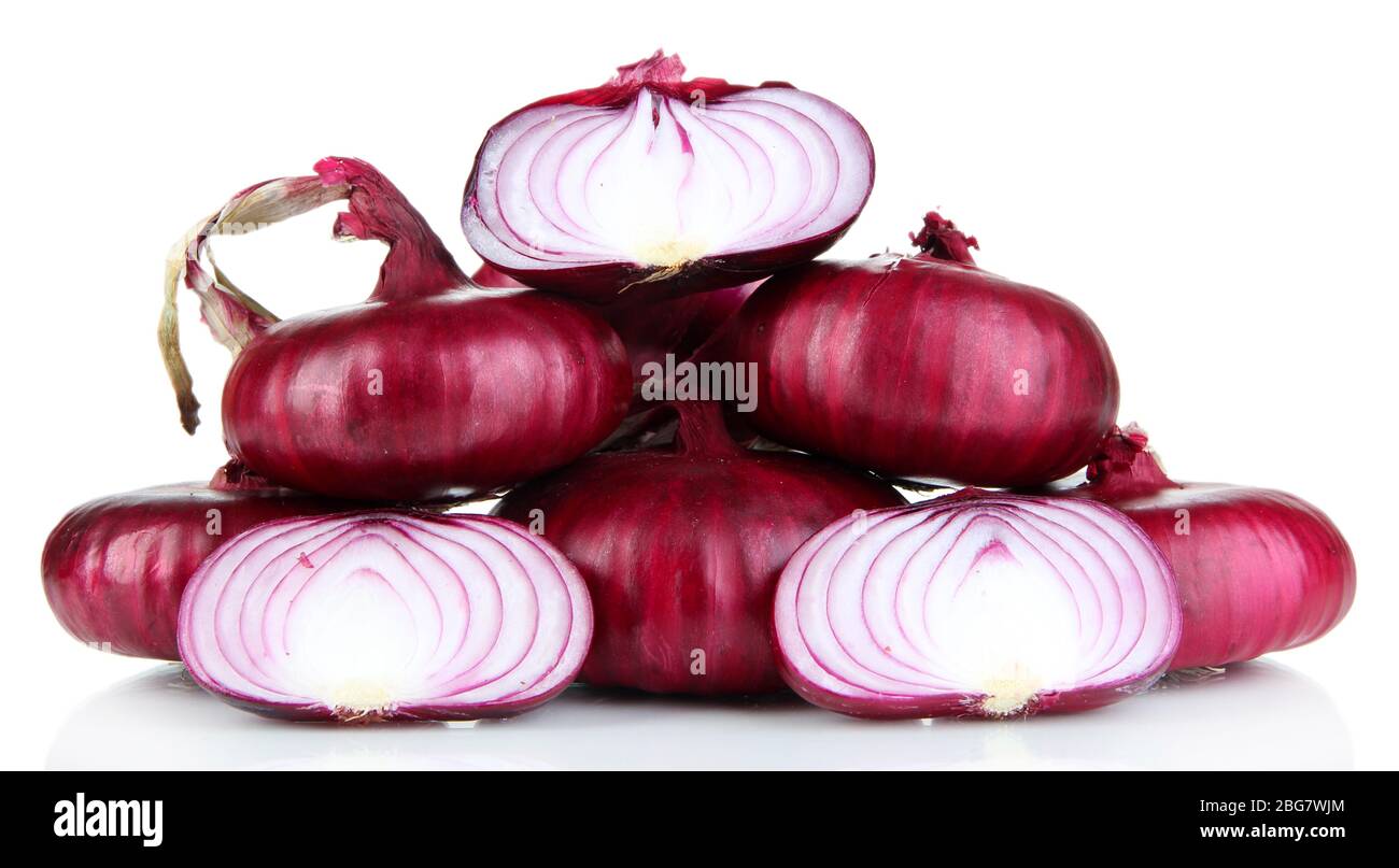 Fresh red onions isolated on white Stock Photo - Alamy