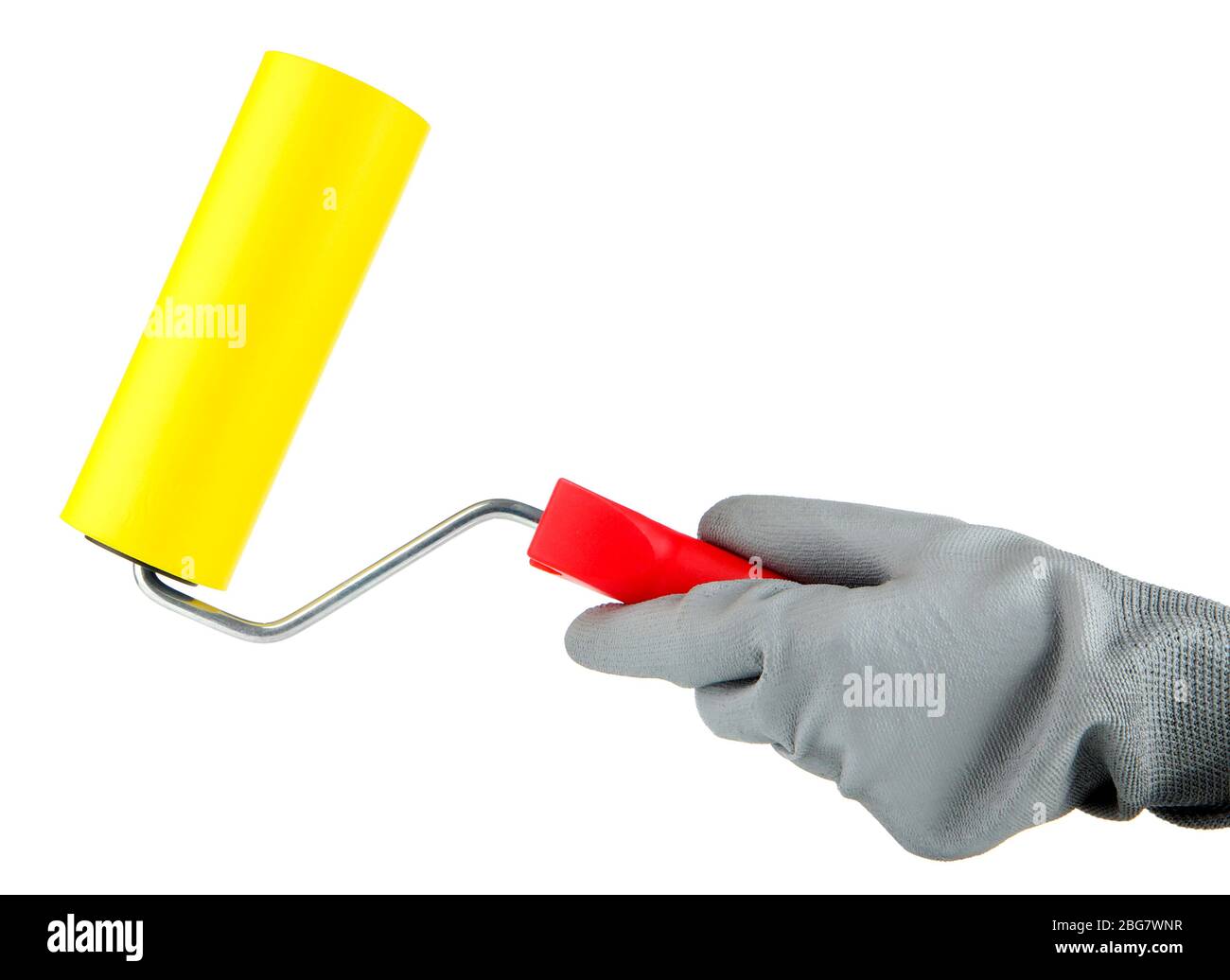 Bright paint roller in hand isolated on white Stock Photo - Alamy
