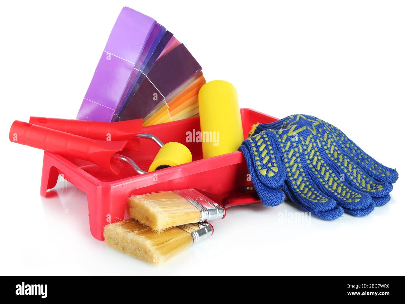 Roller, brushes and bright palette of colors isolated on white Stock ...