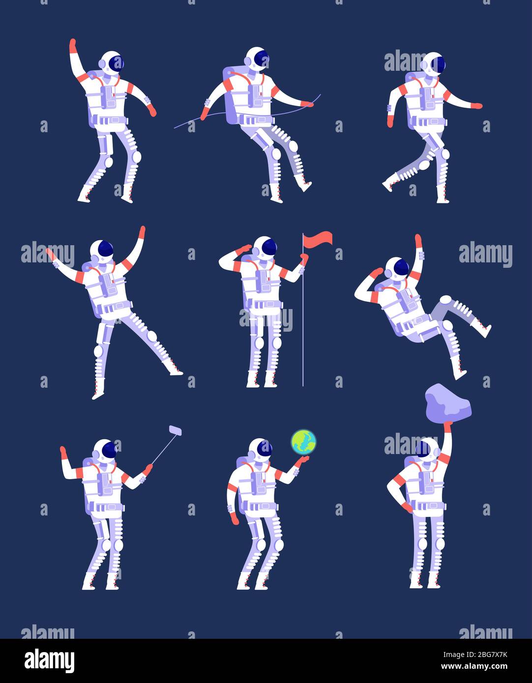 Astronauts. Cartoon cosmonauts in spacesuits in space. Vector spaceman ...