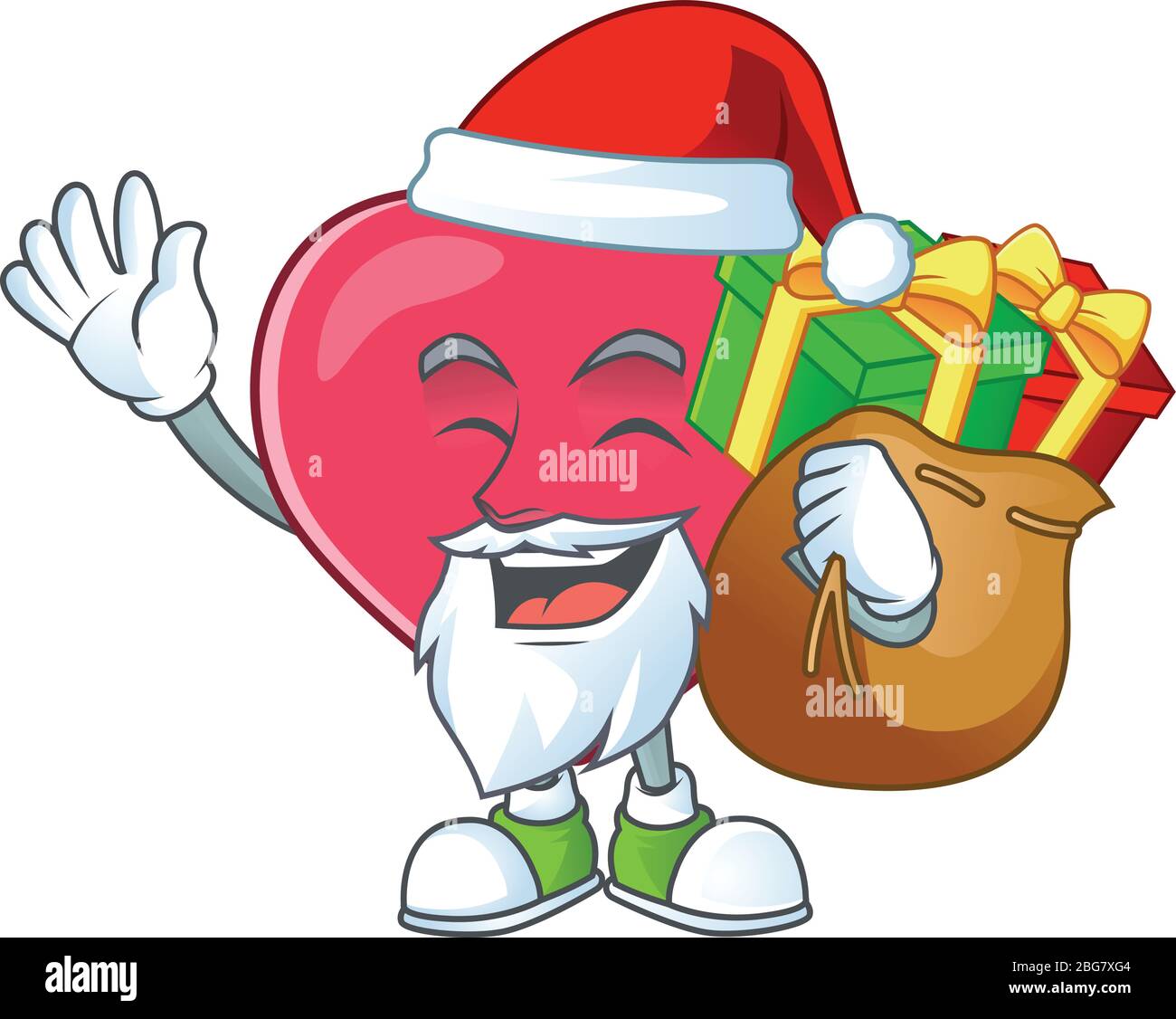 Santa heart medical notification Cartoon character design with sacks of ...