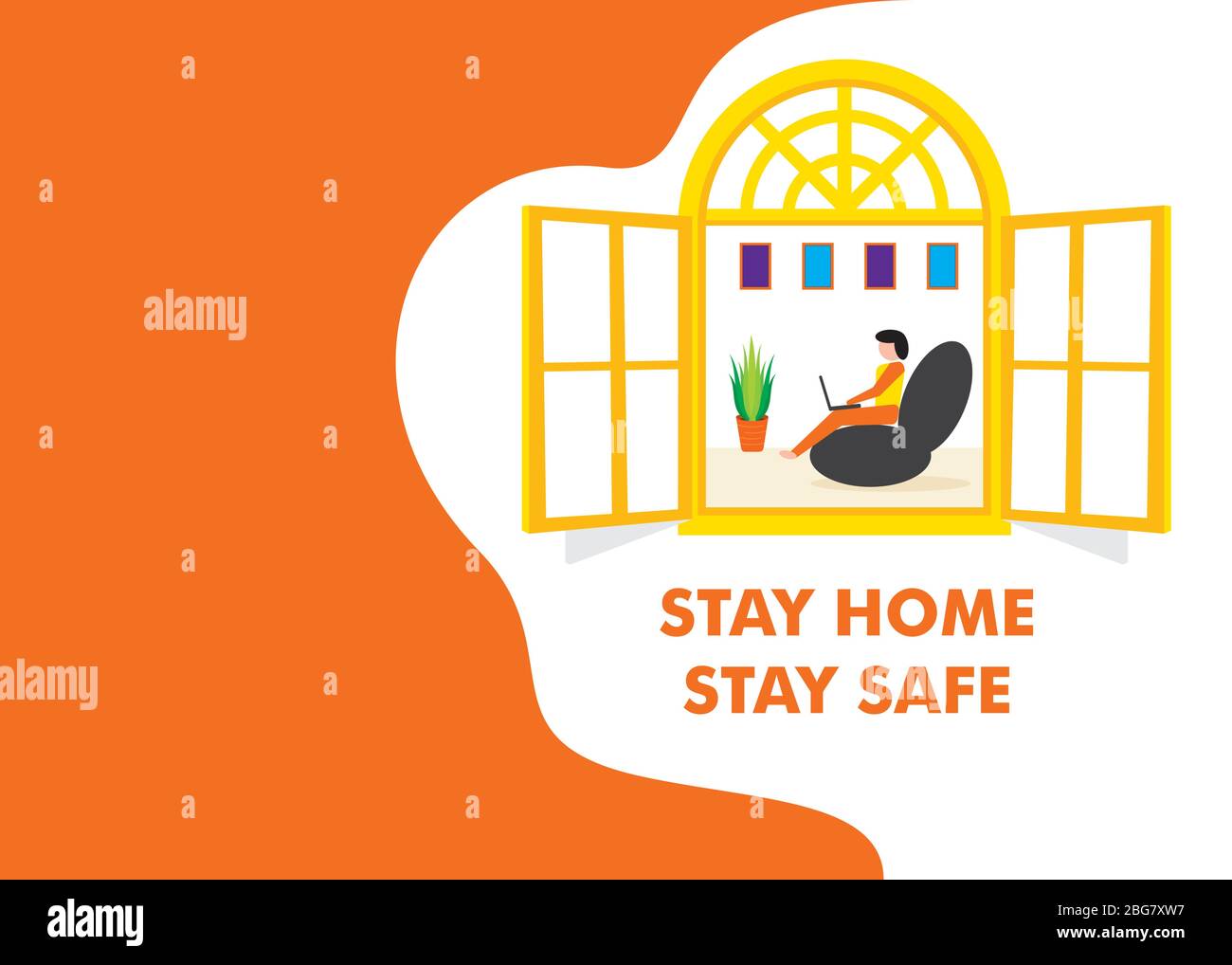 stay home stay safe and work from home concept design illustration ...