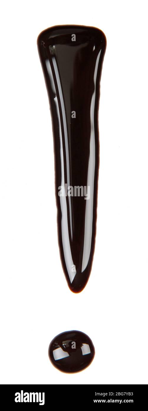 Exclamation mark made from chocolate syrup, isolated on white Stock ...