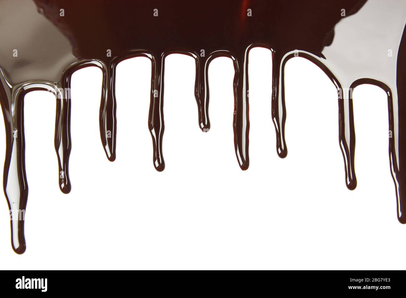 Melted chocolate dripping on white background Stock Photo - Alamy