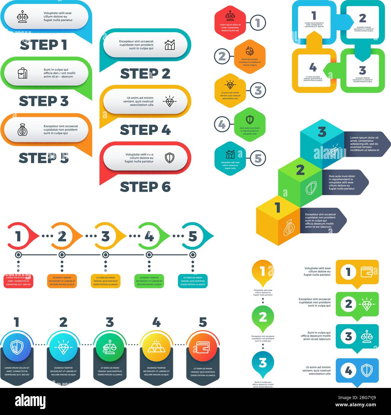 Infographic charts. Bar graphs, steps and options elements, flowchart ... Infographic charts. Bar graphs, steps and options elements, flowchart ...