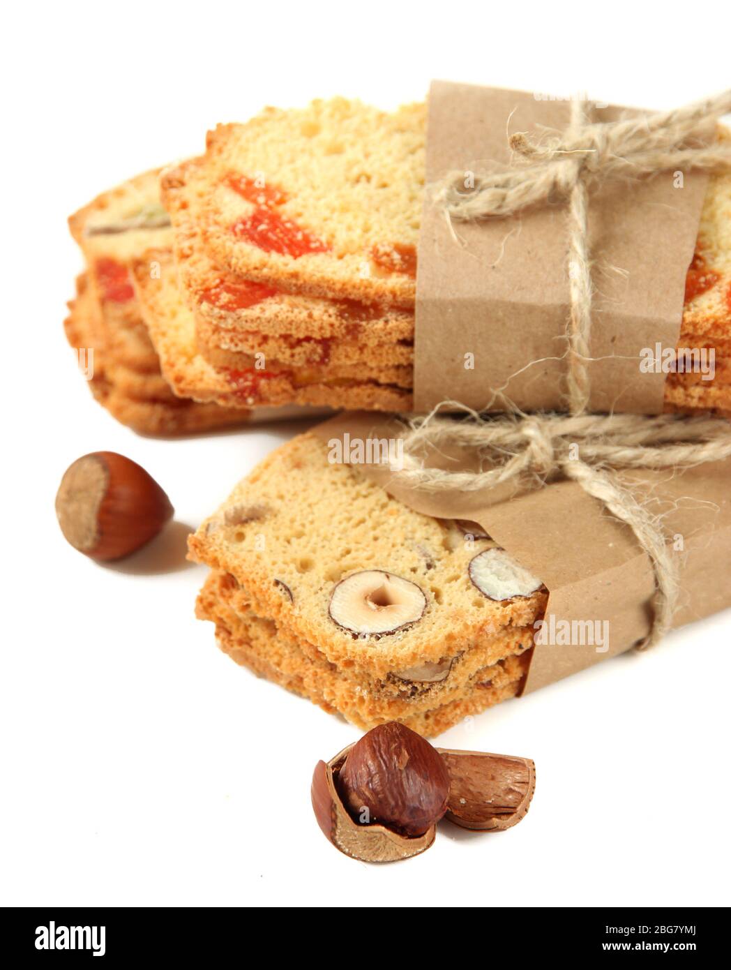 Biscotti with nuts and candied fruits, isolated on white Stock Photo ...