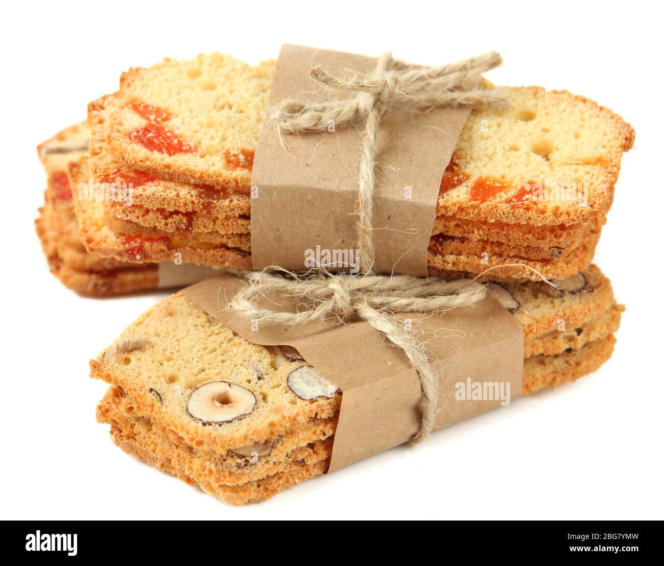 Biscotti with nuts and candied fruits, isolated on white Stock Photo ...
