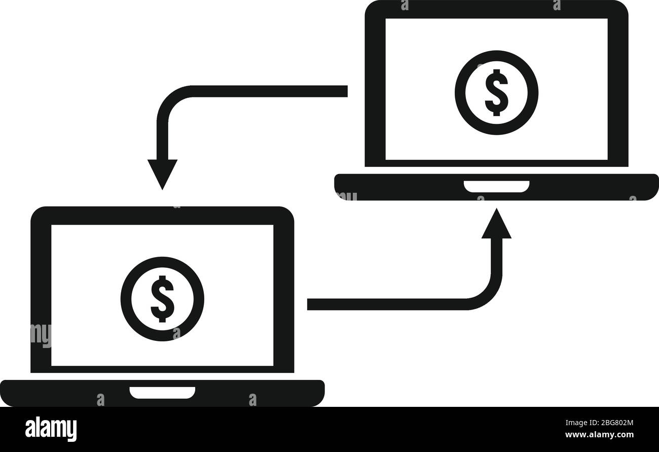Laptop network money transfer icon. Simple illustration of laptop ...