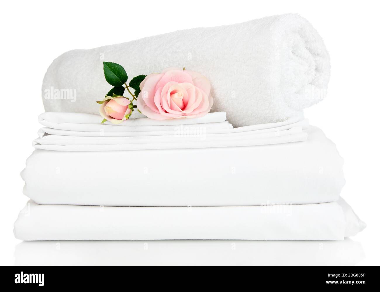 Stack of clean bedding sheets isolated on white Stock Photo - Alamy