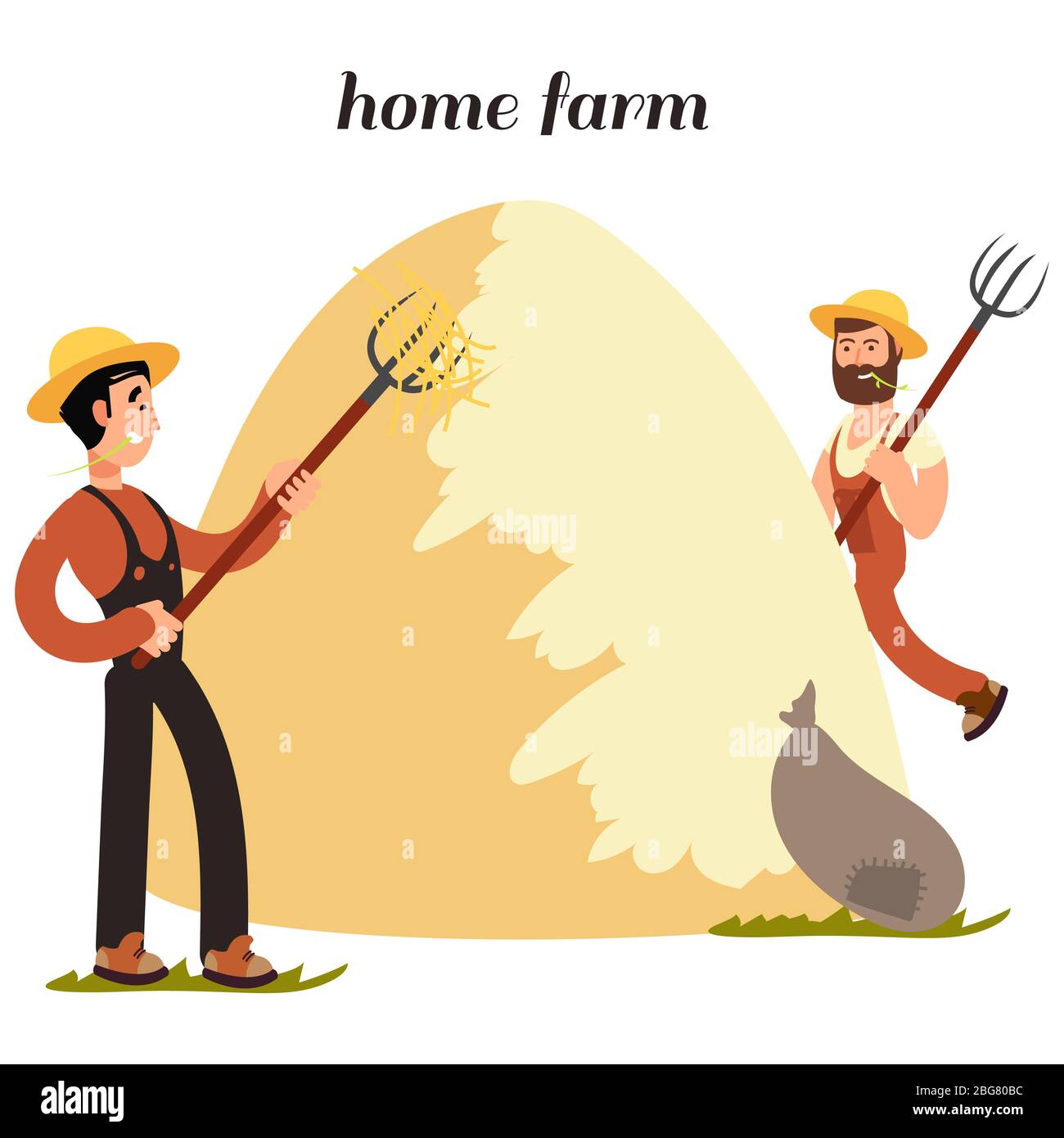Cartoon character farmers and hay isolated on white background. Vector ...
