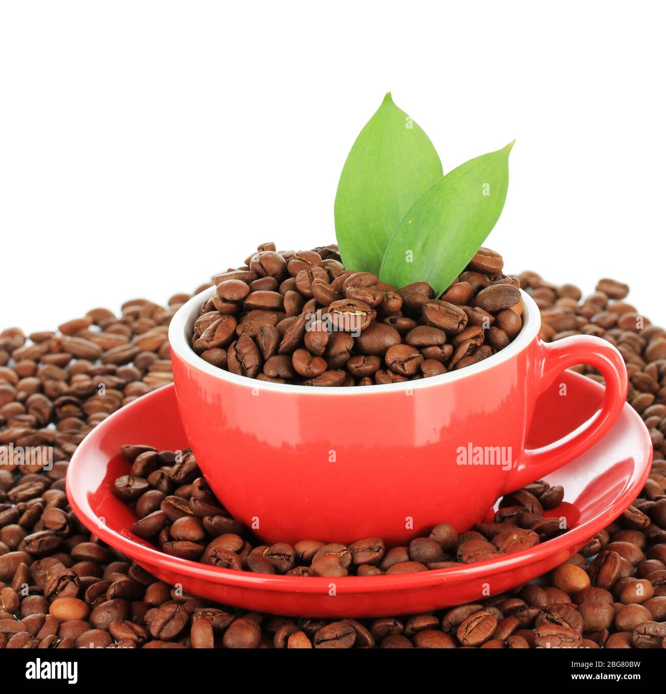 Coffee beans in cup on white background Stock Photo - Alamy