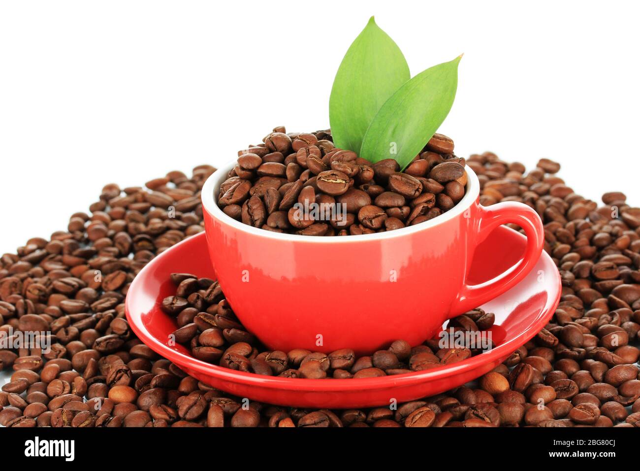 Coffee beans in cup on white background Stock Photo - Alamy