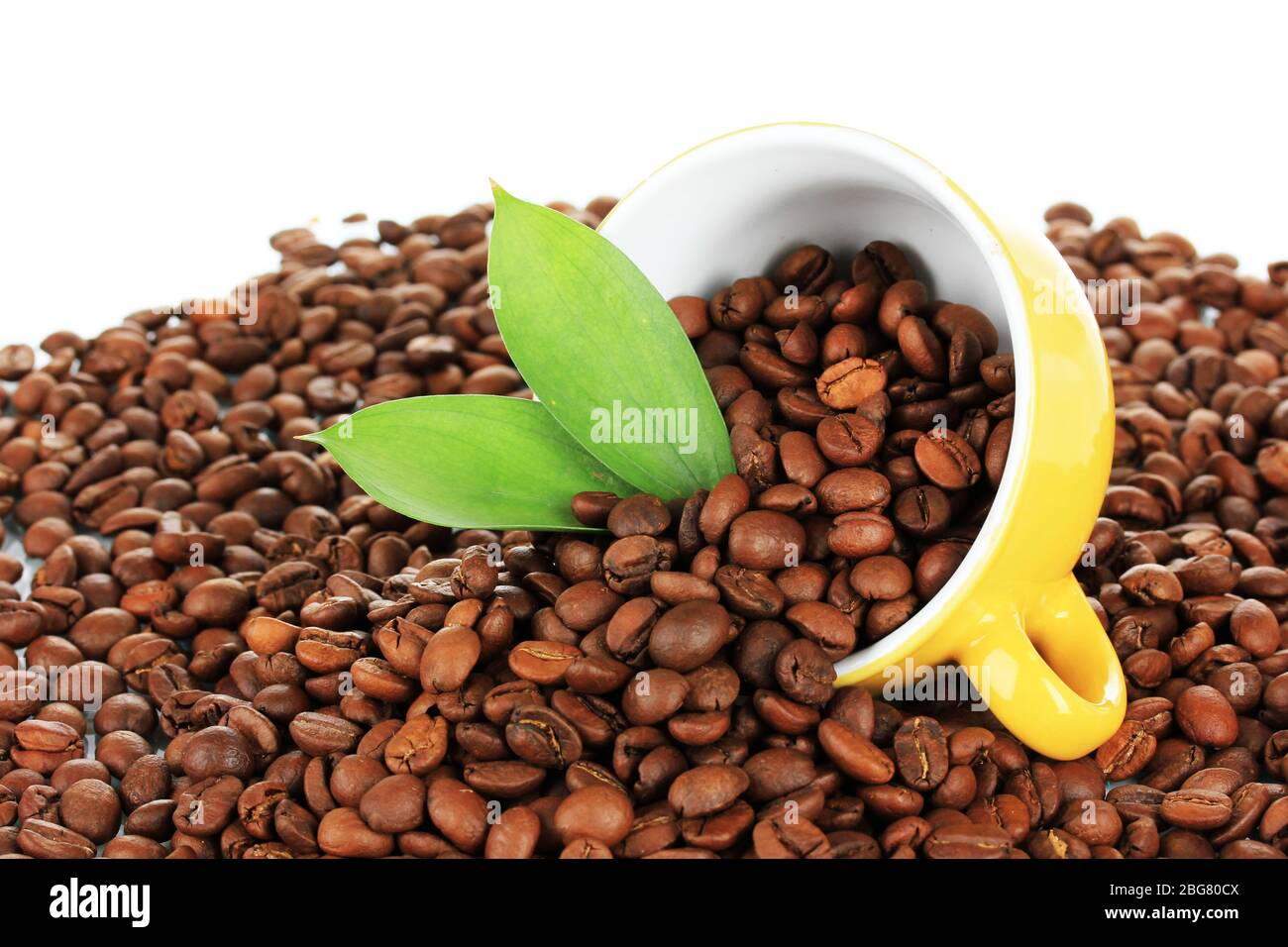 Coffee beans in cup on white background Stock Photo - Alamy
