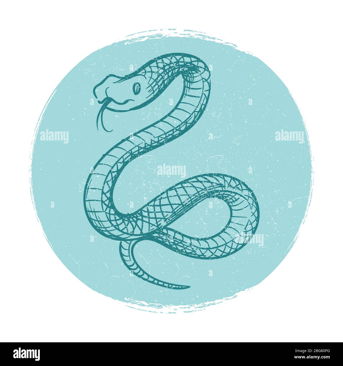 Grunge vector design emblem with hand drawn snake isolated on white ...