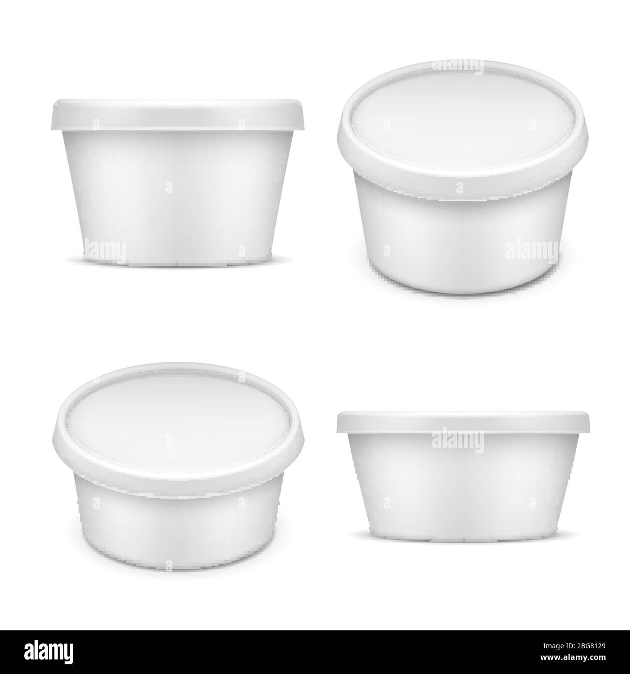 Rounded container. White plastic packaging. Buttermilk and margarine ...